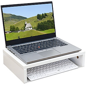 TEAMIX 14.2 inch White Monitor Stand Riser, Wood Monitor Riser with Storage for Desk Small Monitor Stand TV/Screen/PC/Laptop Riser Computer Stand Desktop Shelf (White-14.2 inch)