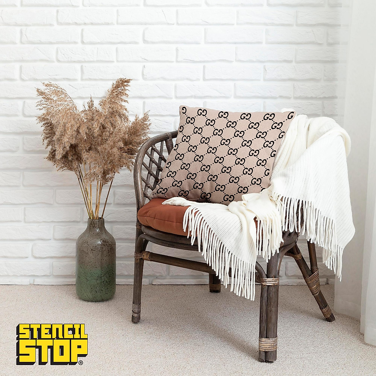 GG Pattern Stencil - Seamless Repeating Design for DIY, Walls, Decor - Durable 14 Mil Mylar Plastic (12 x 12 inches)