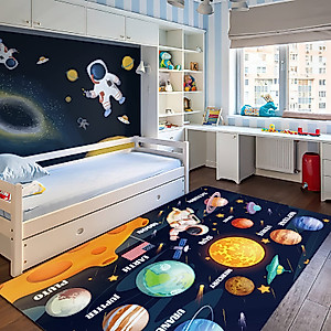 LTKOUGFAM Outer Space Kids Rug for Playroom Solar System Educational Rug Kids Baby Floor Mat, Kids Classroom Rug Play Carpet for Children Bedroom Playroom (78.7X59 in)