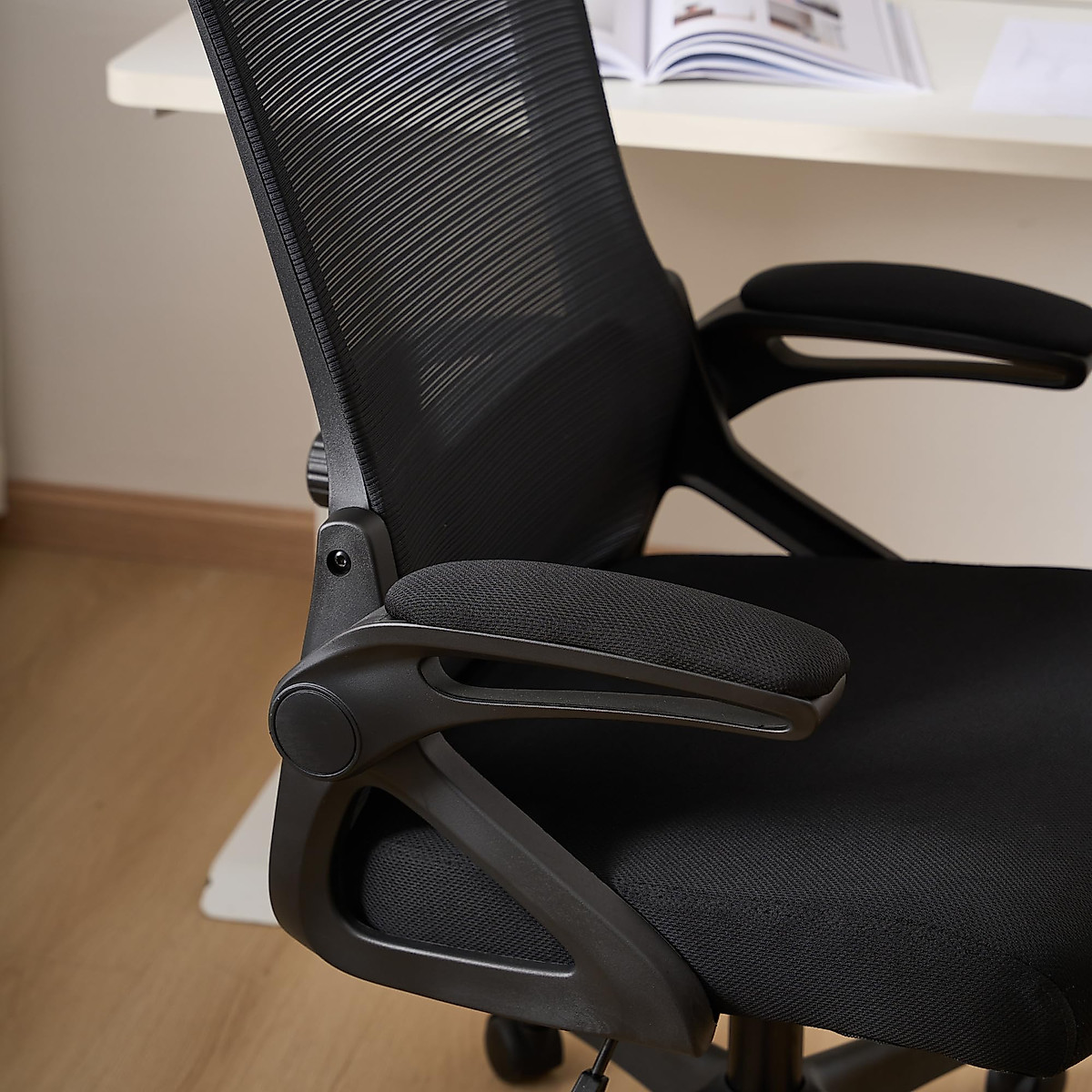 Voohek Ergonomic Swivel Office Wheels and High Breathable Mesh Back, Height Adjustable, Computer w/Flip Up Arms, Lumbar Support & Headrest, Black Chair