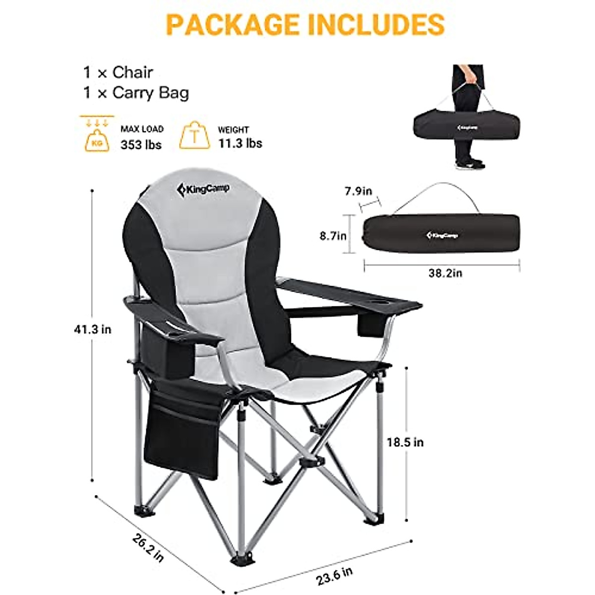 KingCamp 4PCS Adjustable Lumbar Support Camping Chairs with Cooler, Folding Camping Chair for Adults with Adjustable Armrest