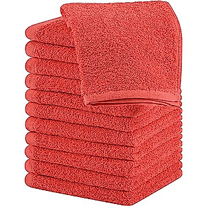 Utopia Towels 12 Pack Cotton Washcloths Set - 100% Ring Spun Cotton, Premium Quality Flannel Face Cloths, Highly Absorbent and Soft Feel Fingertip Towels (Coral)