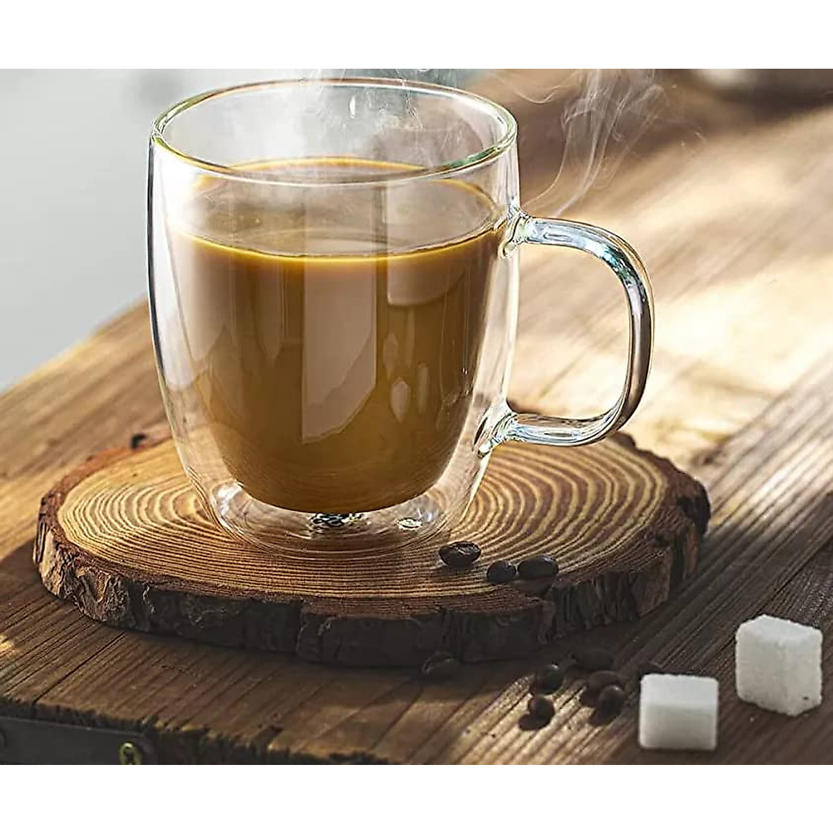 Blooming Life Style 2-Pack 12 Oz Double Walled Glass Coffee Mugs with Handle,Insulated Layer Coffee Cups,Clear Borosilicate Glass Mugs,Perfect for Cappuccino,Tea,Latte,Espresso,Hot Beverage