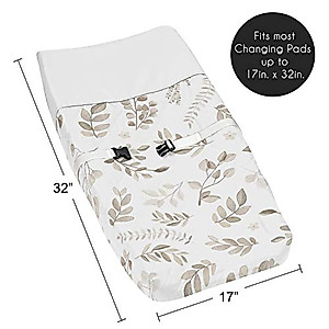 Sweet Jojo Designs Floral Leaf Boy or Girl Baby Nursery Changing Pad Cover - Gender Neutral Ivory Cream Beige Taupe and White Gender Neutral Boho Watercolor Botanical Flower Woodland Tropical Garden