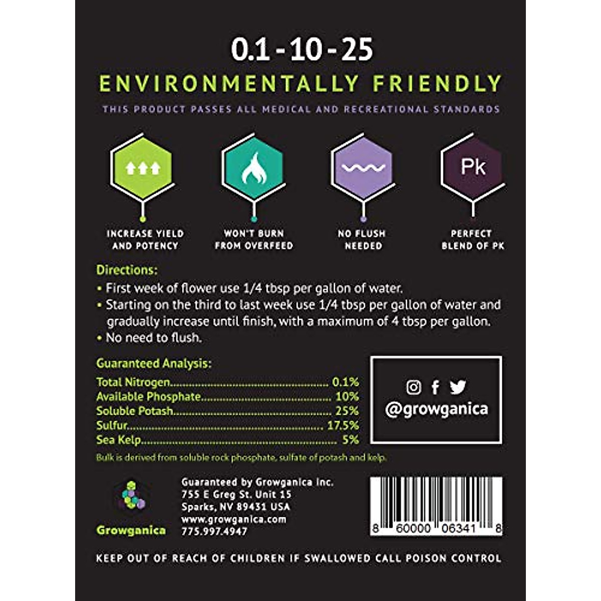 Organic Bloom Booster, Incredible Bulk 0.1-10-25. Organic Vegan Plant Food (1lb)