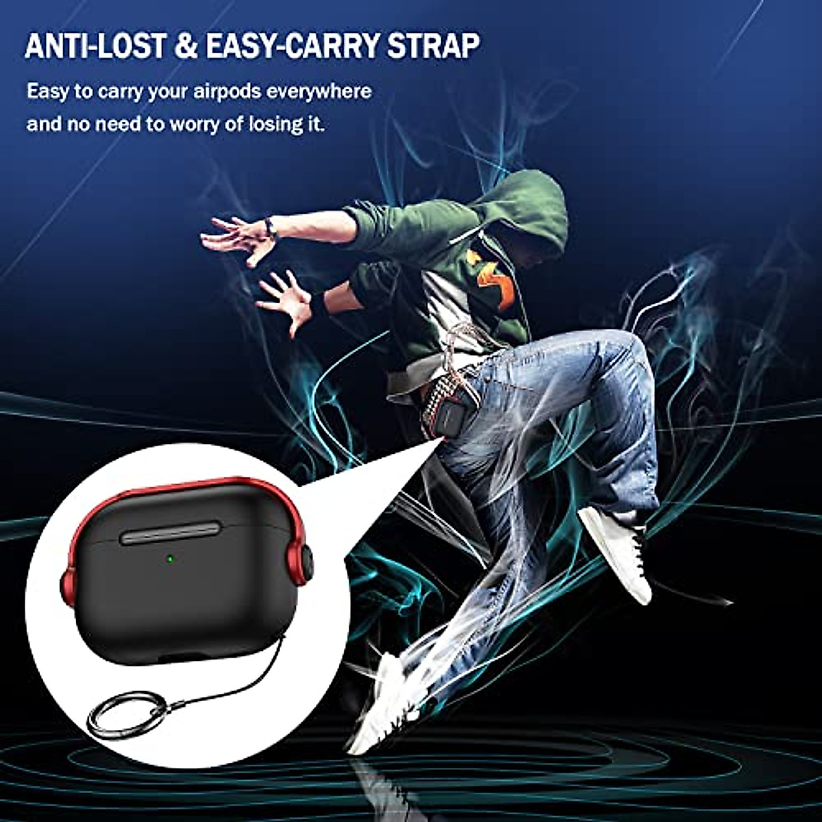 R-fun Airpods Pro 2nd/1st Generation Case Cover (2022/2019) with Secure Lock, Music Headset Earphone Protective Case Cover with Cleaning Kit Compatible for Apple Airpods Pro case, Black & Red