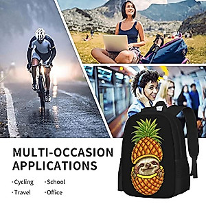 UIACOM Sloth Pineapple School Backpack Cute Sloth in Pineapple on Yellow Bookbag for Teens Kids Boys Girls, Large 17 inch Elementary Junior High University School Bag, Casual Travel Daypack Backpack