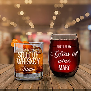 Couples Gifts - Personalized Wine & Whiskey Glasses - Mr & Mrs - His & Hers Anniversary Gift for Couple - Cool Couple Gifts for Boyfriend, Girlfriend, Husband, Wife or Fiancee - New Home Essentials