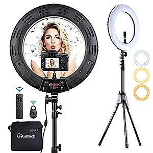 Inkeltech Ring Light - 18 inch 3000K-6000K Dimmable Bi-Color Light Ring, 60W LED Ring Light with Stand, Lighting Kit for Vlog, Selfie, Makeup, YouTube, Camera, Phone - LCD Screen & Remote Control