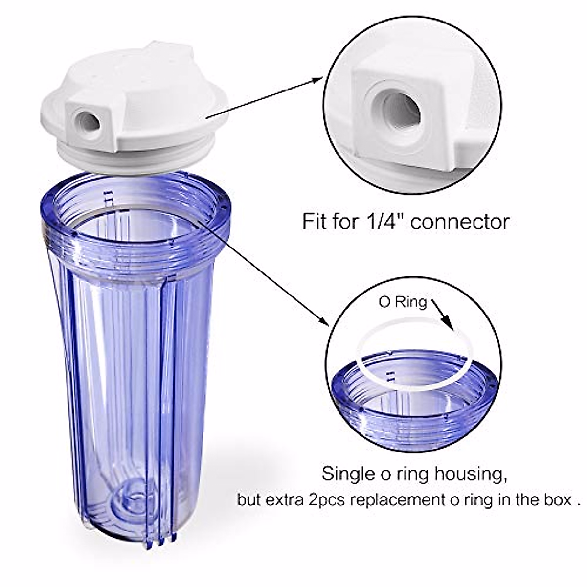 Geekpure 10 Inch Reverse Osmosis Water Filter Housing for RO Filtration System -1/4" Port-2.5" x 10"-Clear
