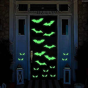 Ivenf Halloween Decorations Glow in Dark Bat Stickers, Bats Peeping Eyes Luminous Wall Decal, Scary Kids School Home Office Halloween Party Supplies, 2 Sheets 30 pcs