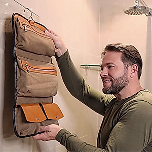 Vetelli Foldable Hanging Leather Travel Toiletry Bag with 2 Zippered Internal Pockets, 2 Snap-Fastened Internal Pockets, and Hanging Hook (2 Pack)