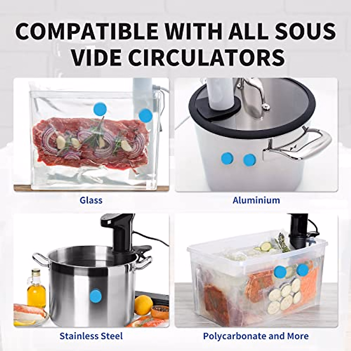 Sous Vide Magnets, 6 Pack Magnet Clips Weights Accessories Works on Sous Vide Machines to Keep Food Submerged and Fix, Food Grade Silicone Coated, replace with Sous Vide Weights Balls Clips and Racks