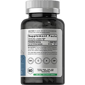 Iron Ferrous Sulfate | 325mg | 180 Count | Vegetarian, Non-GMO & Gluten Free Dietary Supplement | by Horbaach