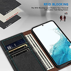 ZZXX Samsung Galaxy S22 Wallet Case with [RFID Blocking] Card Slot Stand Strong Magnetic Leather Flip Fold Protective Phone Case for Samsung Galaxy S22 5G Case Wallet(Black-6.1 inch)