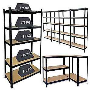 Black Shelves -5 Tier Boltless Garage Shelving Workshop Storage Racking Shelves Heavy Duty Metal Storage Rack Shelf Unit,MDF Sheet Garage Shelf,Adjustable Shelving for Warehouse,Office,Kitchen,Home