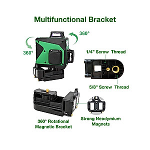 WOKELINE 3D Laser Level Self Leveling Green Beam 3x360° 12 Lines Leveling and Alignment Laser Tool for Construction and Picture Hanging,130 Ft Indoor Range High-Accuracy 1/16 in