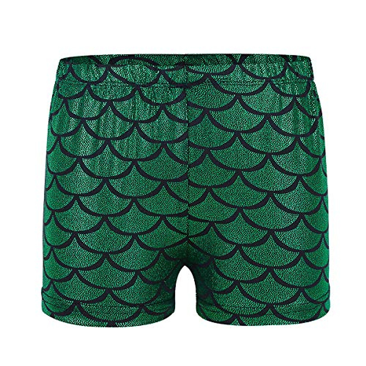 iiniim Girls' Mermaid Fish Scale Gymnastics Dance Cheer Booty Shorts Hot Pants Shiny Biketards Bottoms Green 3-4