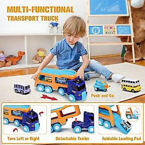 ToyBay 14PCS Toy Trucks Car for 2 3 4 5 Year Old Toddlers Boys Girls, Carrier Truck Transport Vehicles Toys, Car Trucks Toys with Light, Music & Play Mat, Kids Toy Cars Birthday Gifts, Multi-Color