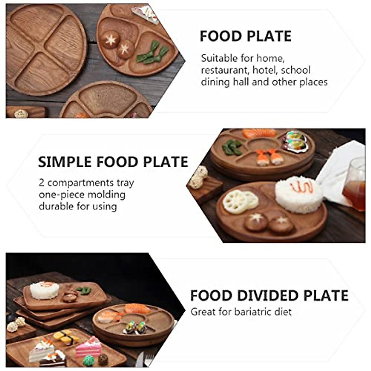 Anneome 1pc Compartment Dishes On Fruits Divided Salad Color Cheese Section Tableware Wood Plates Candy Party Camping Luncheon Diet Birthday Platter Veggies Round Practical Platters Cake