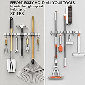 YouOKLight mop broom holder,broom hanger wall mount, 304 Non-Slip Stainless Steel Rack for Tools Hanger,Metal Broom Closet Organizer for Home,Garage, even Outdoor (3 Racks with 4 Hooks)