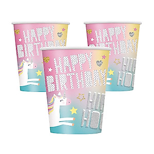 Fun Express Unicorn Birthday Cups - Party Supplies - 8 Pieces