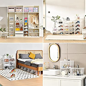 Amllas 8 Pack Shoe Boxes Clear Plastic Stackable, Large Shoe Storage Organizer with Lids,Drop Side Shoe Containers for Entryway,Sneaker Storage Fit up to US Size 13 for Men/Women(13’’x 10.6”x 8.3”)