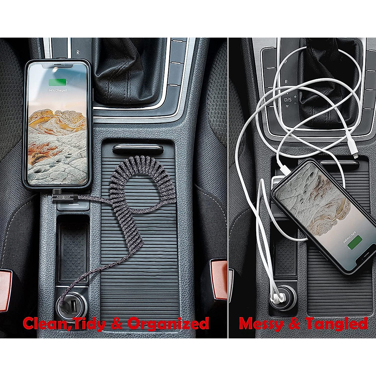 VODBOV USB-C to Lightning Cable 2FT to 8FT Right Angle Coiled Charging Cable Durable Coil MFi Certified Charger Cord Zebra Black