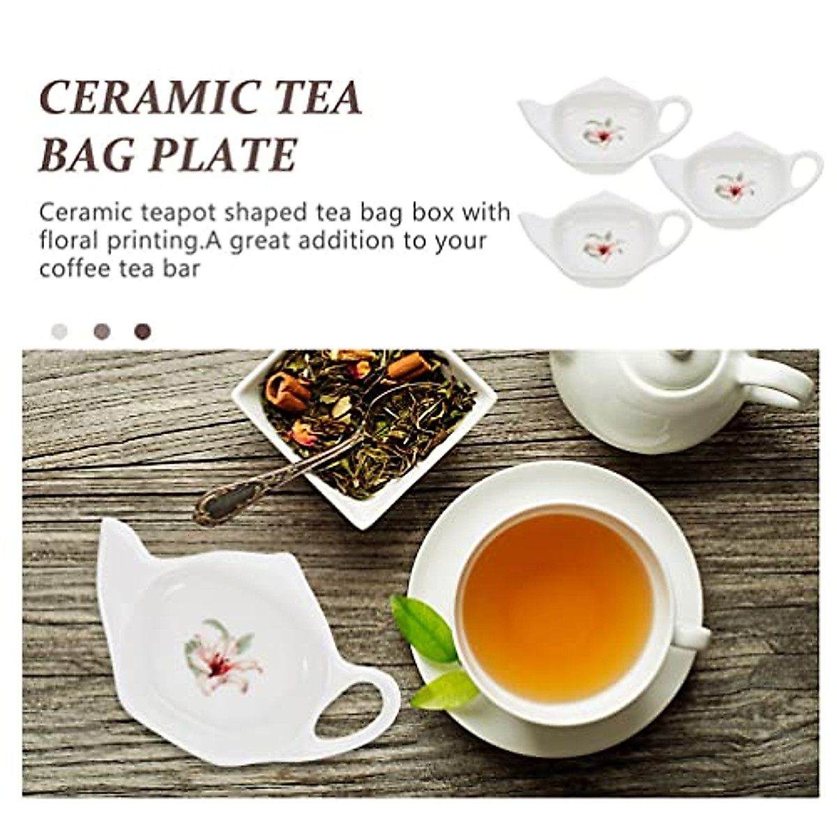 Tea Spoon Rest Jewelry Tray Ceramic Teabag Holder, Tea Bag Holder Teapot Shaped Resting Saucer Spoon Rests Teabag Saucer Seasoning Dish Loose Tea Dish Jewelry Organizer Stand