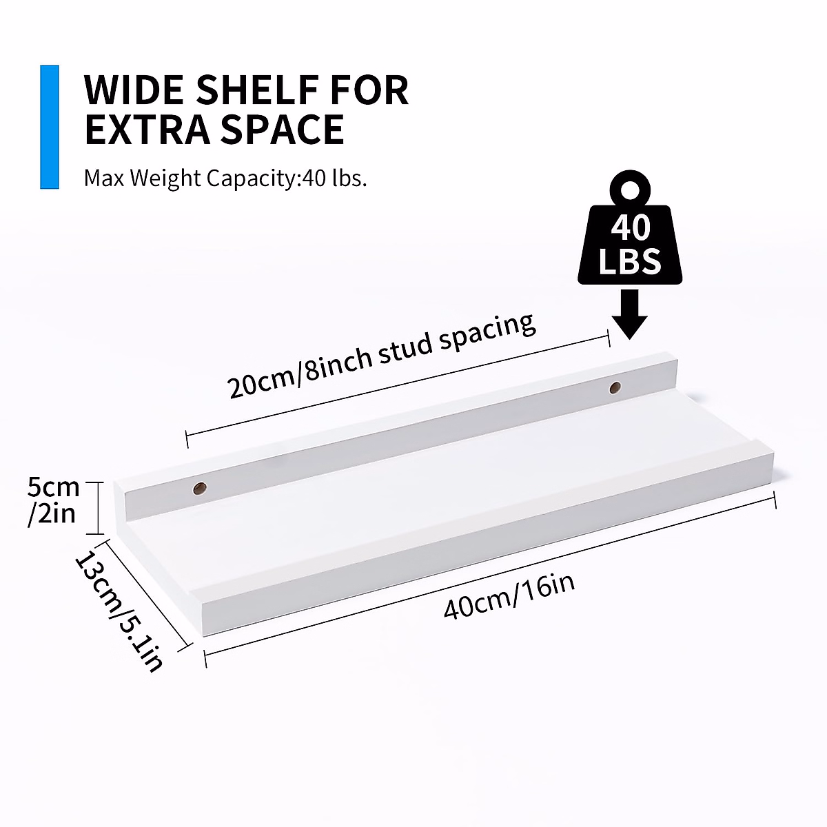 Gieanoo Picture Ledge Shelves, Floating Shelves for Wall,5.1" Deep Set of 2 16inch Solid Natural Wood Wall Shelves with Lip Bookshelves for Bedroom, Living Room, Nursery, Kitchen