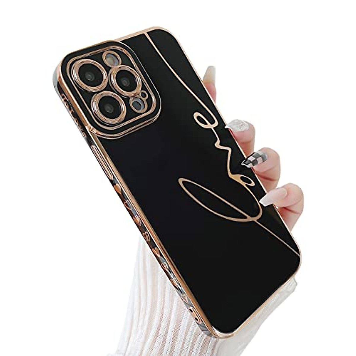 Skyseaco Compatible with iPhone 13 Pro Max Case Cute, Luxury Plating Love Letter Case for Women Girls, Soft TPU Full Camera Shockproof Protective Case for iPhone 13 Pro Max 6.7 inch (Black)