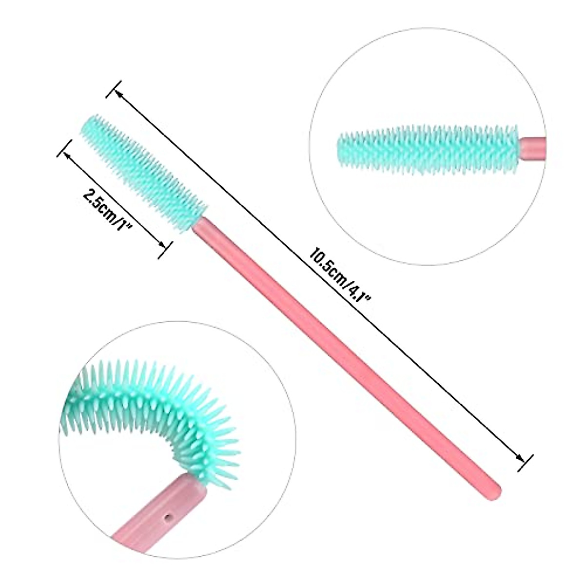 GCQQ 50PCS Silicone Mascara Wands, Disposable Mascara Wand, Tower-shape Silicone Spoolie Pink, Soft Lash Spoolies Brush for Eyelash Extensions, Lift and Brow (Pink+Green)