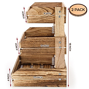 2 Pcs 3 Tier Fruit Basket for Kitchen Wooden Fruit Bowl Fruit Stand for Kitchen Countertop Heavy Duty Fruit and Vegetable Storage Holder for Fruit, Vegetables, Bread, Produce Home Storage and Display