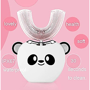 Smiletech Kids U Shaped Automatic Toothbrush Cartoon Panda LED Blue Light and Nice Music IPX7 Waterproof (Purple(2-7age))