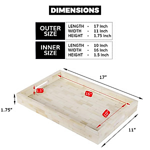 Handicrafts Home Classic Pattern Inspired Decorative Trays 11x17 - Chic White Centerpiece, Versatile Ottoman Tray for Modern Home Decor, Artistic Kitchen Serving Tray, Tray for Living Room
