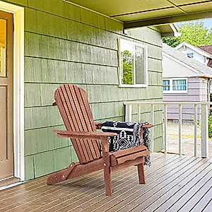 Oversized & Brushed Decent Wooden Folding Adirondack Chair, Cedar Wood Lounge Patio Chair for Garden Backyard Firepit Deck Pool Beach