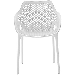 Meridian Furniture 329White Modern | Contemporary Patio Dining Chair with Polypropylene Plastic, Weather Resisting for Indoor or Outdoor Use, Set of 4, 22.5" W x 24.5" D x 31.5" H, White