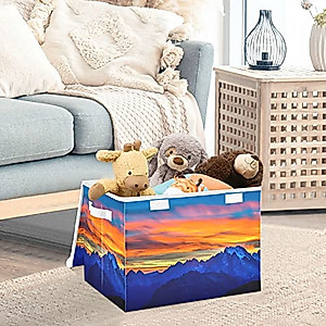 Kigai Sunset and Mountain Storage Basket with Lid,Collapsible Storage Box Fabric Storage Bin for Closet,Office,Bedroom,Nursery