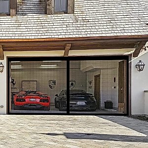 Garage Door Screen for 2 Car Garage Doors, Butizone 16x7FT Reinforced Fiberglass Magnetic Single Garage Screen Door with High Energy Magnets, Hands Free and Easy Assembly