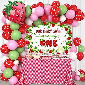 Vansolinne Strawberry First Birthday Decoration Berry First Birthday Party Set Balloons Backdrop Sweet One Party Supplies Photo Backdrop Banner Balloons Garland Decor Kit Party Decorations Supplies