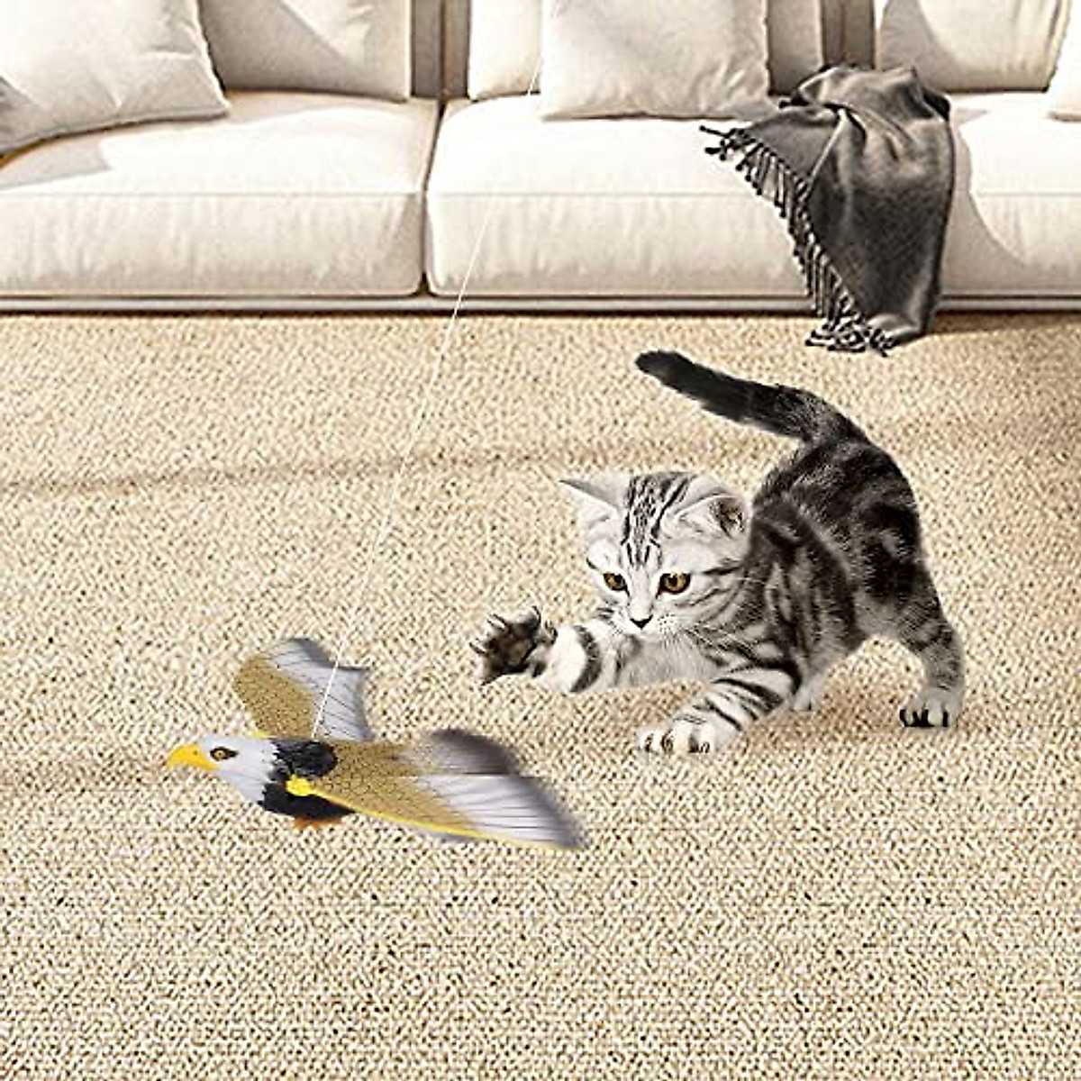 Flying Bird Cat Toy with Lights and Sound, 2023 New Simulation Bird Interactive Cat Toy for Indoor Cats, Interactive Electric Hanging Flying Bird Toy for Cats Kitten Play Chase Exercise (Parrot+Eagle)