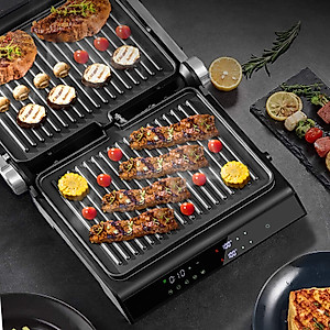 COSTWAY Electric Panini Press Grill, 1200W Sandwich Maker with Non-Stick Double Sided Plates, Independent Temperature Control & Removable Drip Tray, Opens 180 Degrees to Fit Any Size of Food