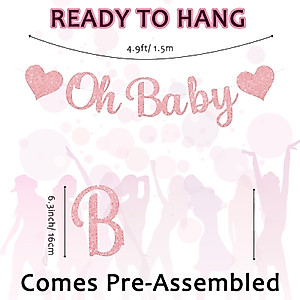 Pre-Strung Baby Shower Banner Oh Baby Sign Rose Gold Glittery Letters | Teddy Bear Gender Reveal Decorations | Baby Sprinkle Decorations for Girl Boy | Baby Gender Reveal Party Decoration Supplies