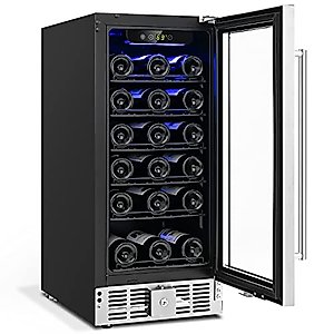 LDAILY 15” Wine & Beverage Cooler, Built-in/Freestanding Wine Refrigerator w/Temperature Memory, Dual-Layer Tempered Glass Door, Lock & Keys, Under Counter Mini Fridge for Soda, Beer, Wine, Bar
