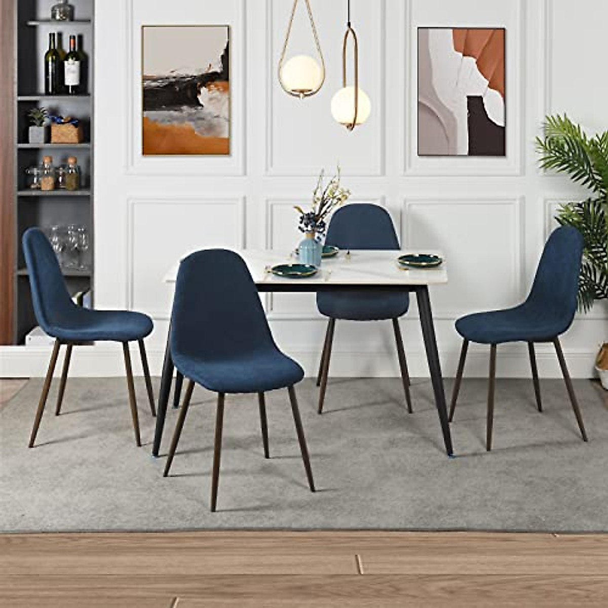 FurnitureR Dining Chairs Set of 4 for Kitchen Dining Room - Upholstered Brushed Fabric Metal Legs Industrial Style Side Chairs, Blue