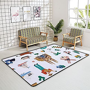 ZHIMI Rug Colored Spanish Culture Pattern White Area Rug Non-Slip Living Room Carpet Accent Large Floor Mat Soft Microfiber Nursery Playmat for Babies