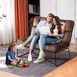 MCombo Loveseat Sofa Couch, Mid-Century Velvet Armless Settee, 2-Seater Upholstered Bench for Living Room Bedroom 4018 (2 Sets Brown)