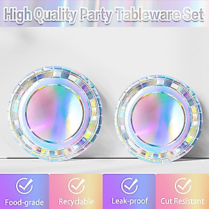 202Pcs Iridescent Party Plates Nanpkins Birthday Party Supplies Iridescent Paper Tableware Set witch Disposable Tablecloths for Mermaid Birthday Wedding Party Decorations Serve 25