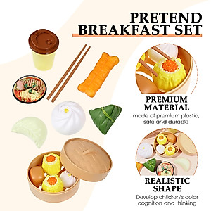 Play Food 26pcs Pretend Play Toy Asia Dim Sum Set Steamer Buns Chinese Breakfast Toy for Kids Food Kitchen Set Cooking Dish Asia Tea Time Birthday Gift, Style Random