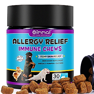 CLOXENY Dog Allergy Relief Chews,Dog Allergy Chews Itchy Skin Treatment with Omega 3 & Pumpkin,Salmon Oil Digestive Health,Dog Allergy Supplements,Dog Anti Itch Support,Peking Duck Flavor,30 Count
